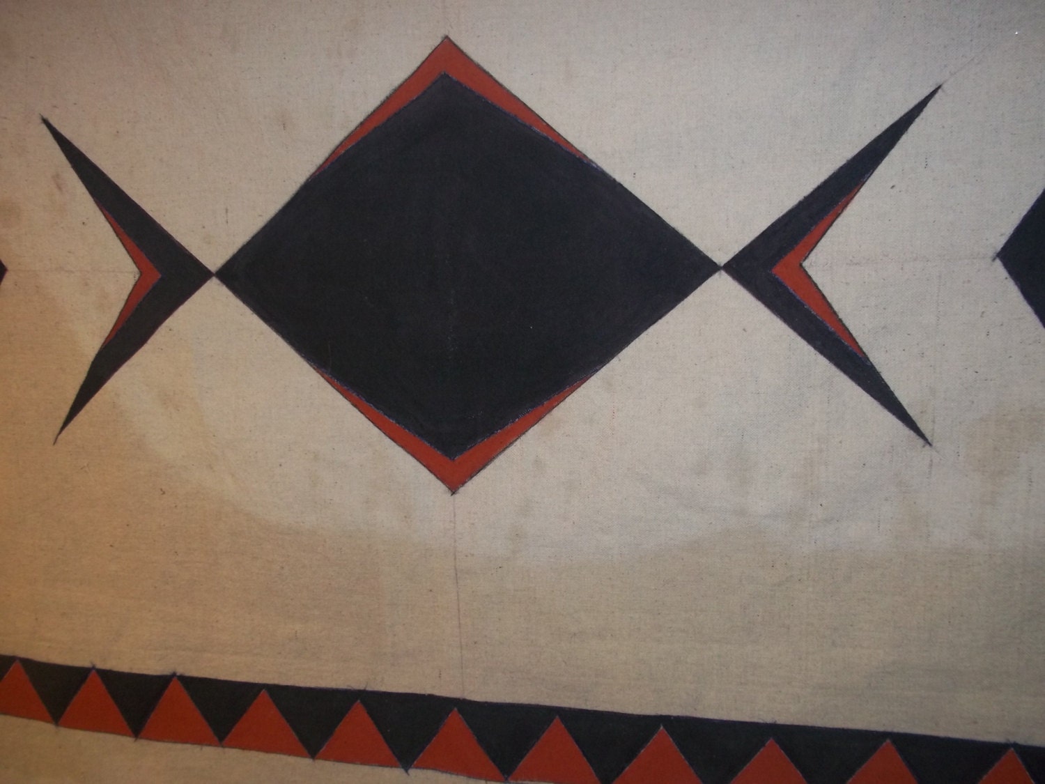 Aztec Art, Burnt Orange & Black Paint on Tough Drop Cloth Canvas. for ...