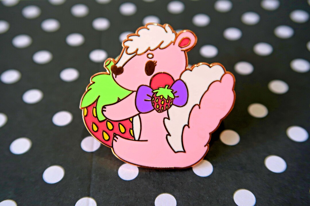 Strawberry Skunk Enamel Pin: Rose Gold Kawaii Gift - Etsy