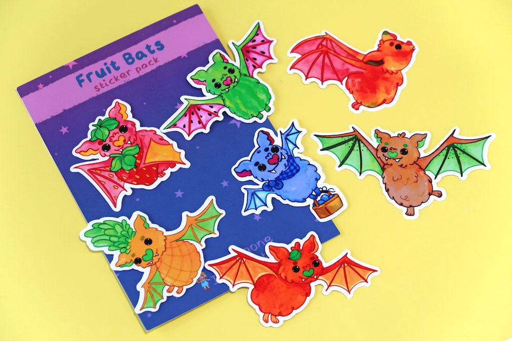 Fruit Bats Vinyl Sticker Set, Sticker Pack, Pack of 7 Stickers, Bat ...