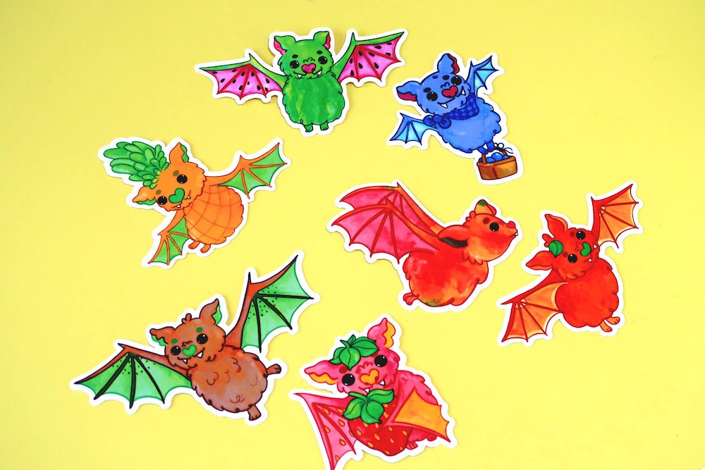 Fruit Bats Vinyl Sticker Set, Sticker Pack, Pack of 7 Stickers, Bat ...