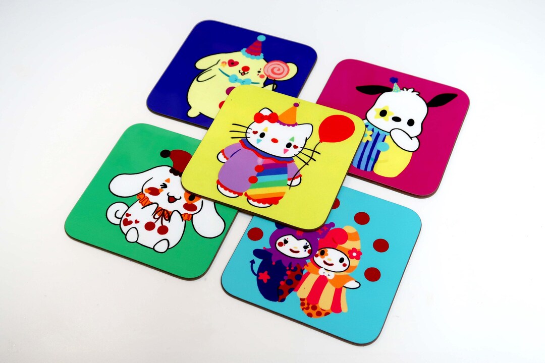Sanrio Confetti Clowns 5 Pack of Coasters - Kawaii Home Decor Gifts ...