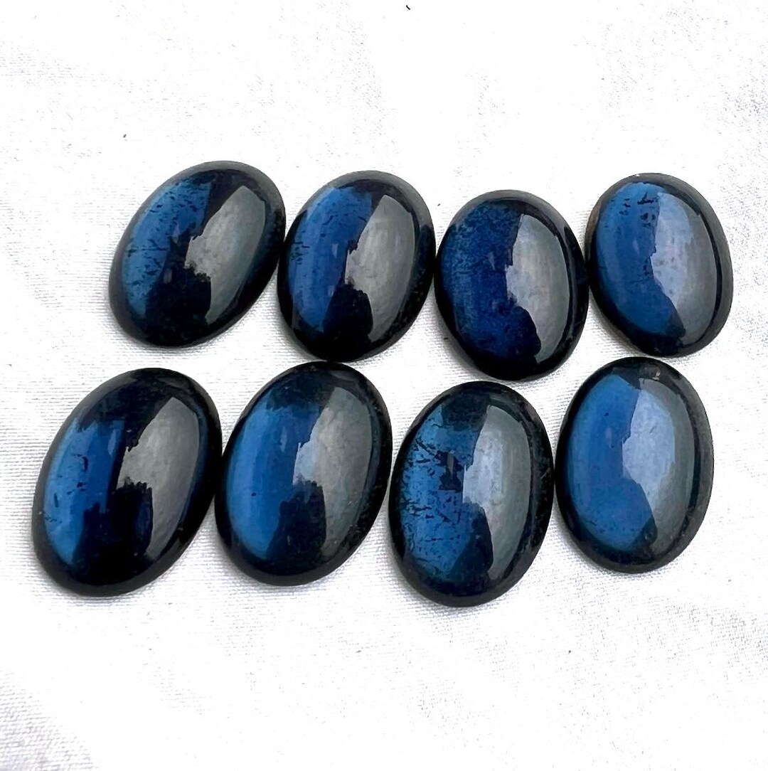 8 Vintage Large Blue Glass Cabochon 1970s Ovals Pendants Jewelry Making ...