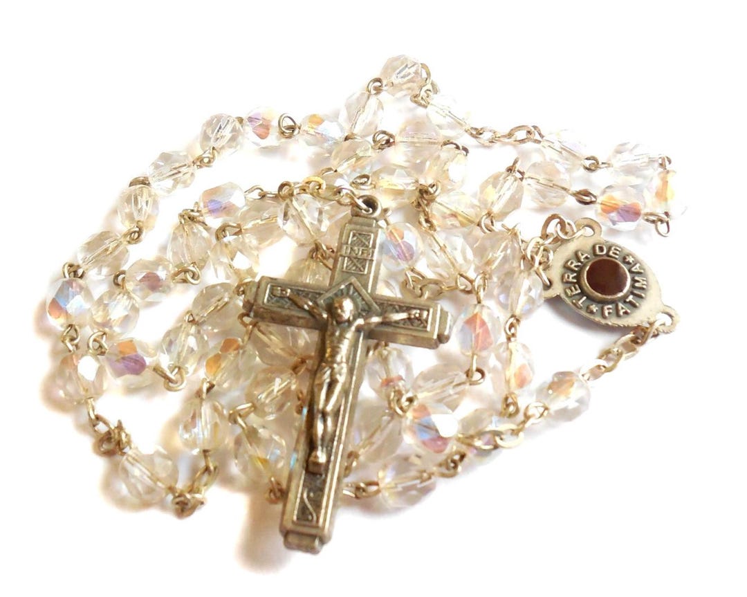 Vintage AB Crystal Relic Fatima Catholic Religious Rosary Prayer Beads ...