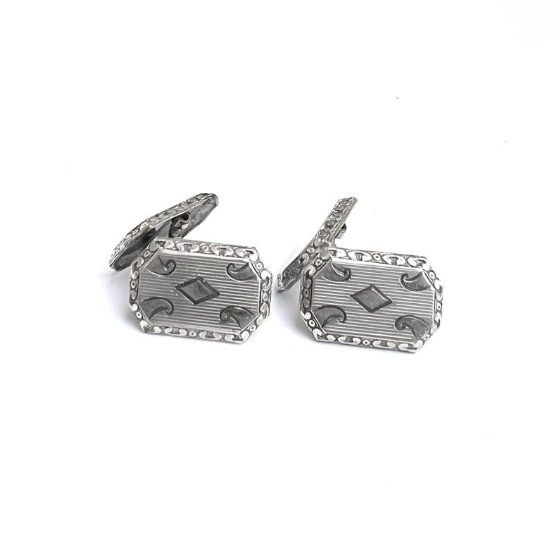 Art Deco Cuff Links Men's Women's 1930s Fancy Silver Black Enamel ...