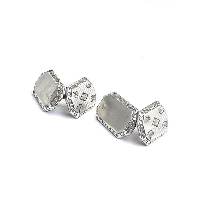 Art Deco Cuff Links Men's Women's 1930s Fancy Silver Black Enamel ...