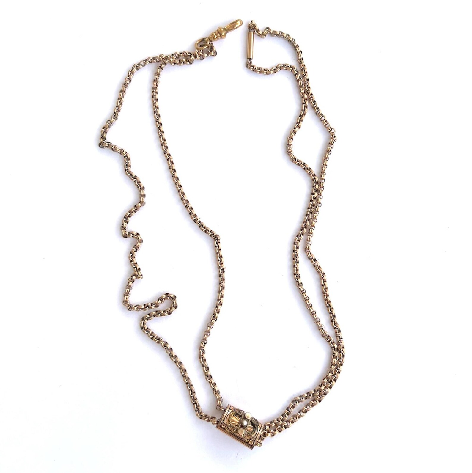 Antique Victorian 36" Gold Filled Watch Chain Slide Necklace W Original ...