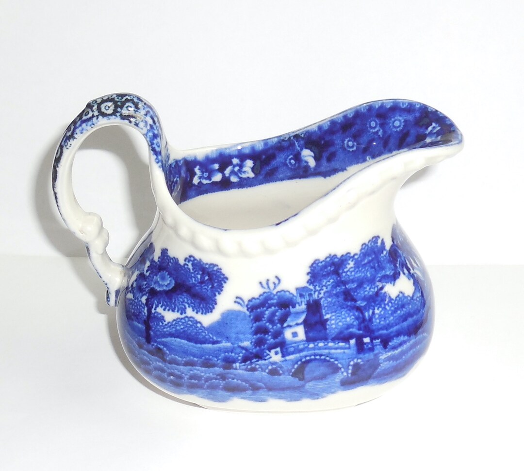 English Copeland Spode Tower 1900 Flow Blue Creamer Dairy Cream Pitcher ...