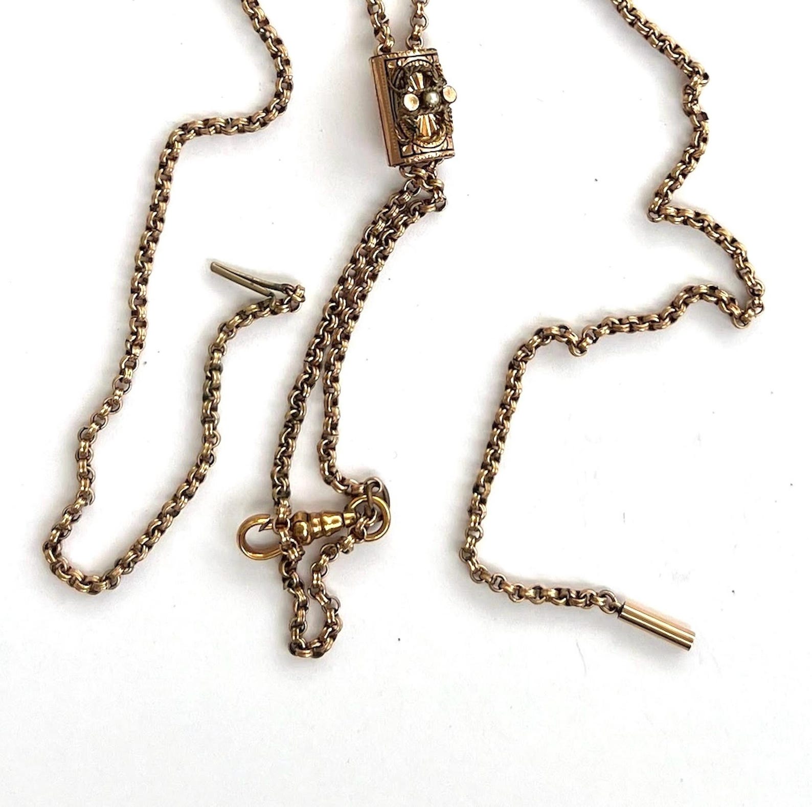 Antique Victorian 36" Gold Filled Watch Chain Slide Necklace W Original ...