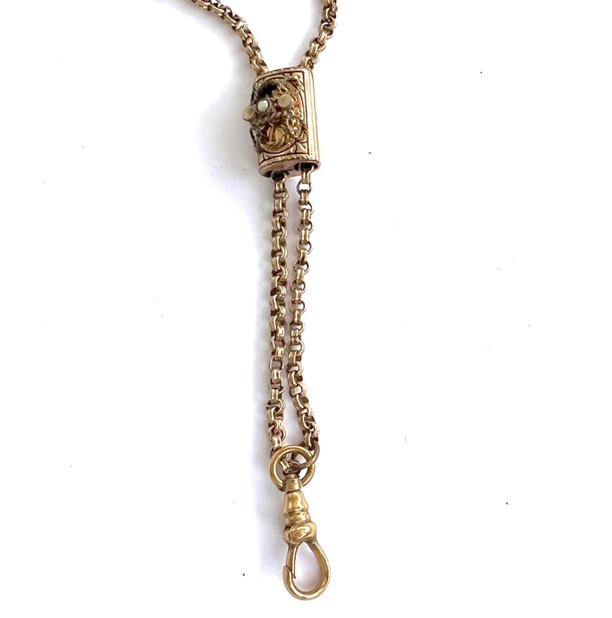 Antique Victorian 36" Gold Filled Watch Chain Slide Necklace W Original ...