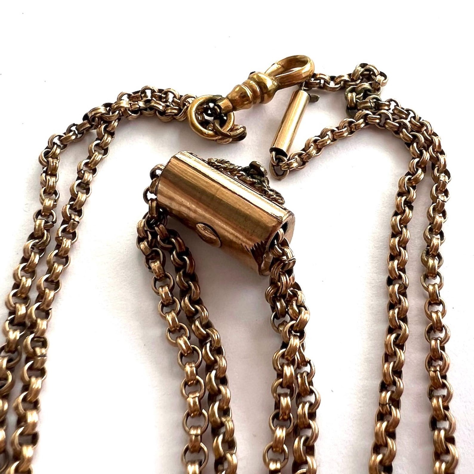 Antique Victorian 36" Gold Filled Watch Chain Slide Necklace W Original ...