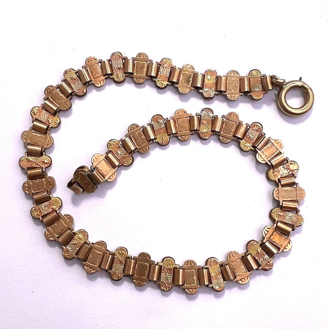 Victorian Gold Filled Book Chain Necklace 12" Fancy Double Sided Rose ...