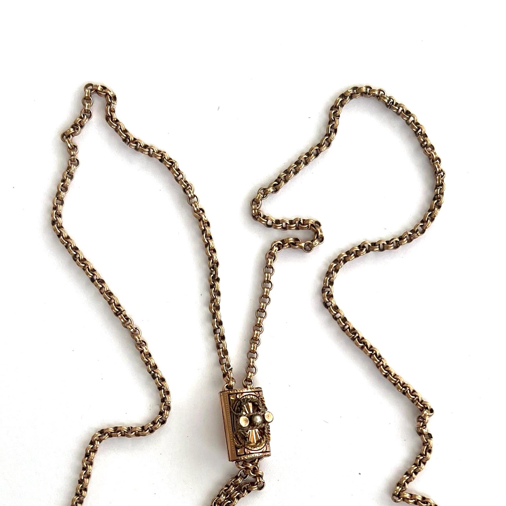 Antique Victorian 36" Gold Filled Watch Chain Slide Necklace W Original ...