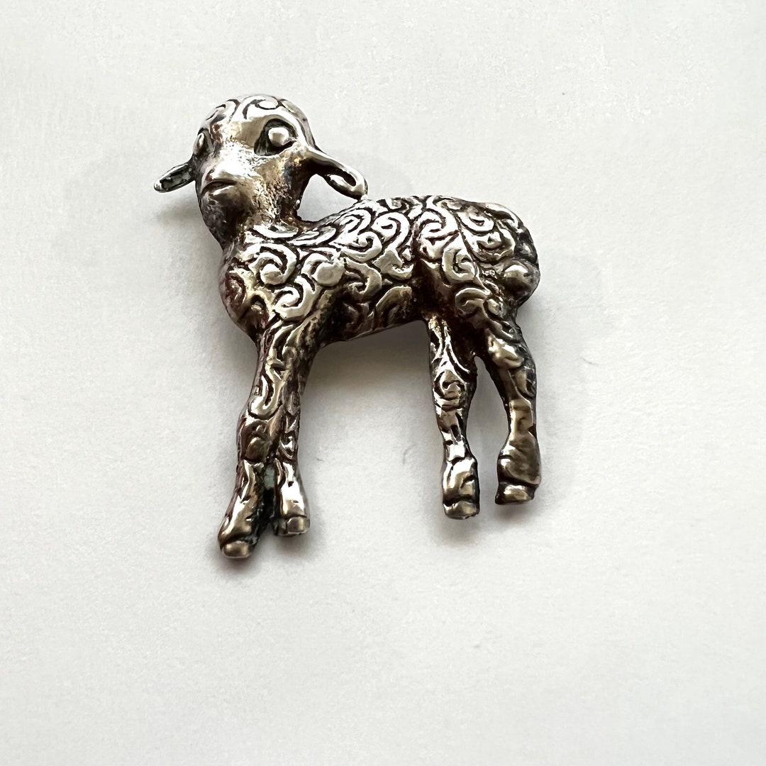 Vintage Mid Century Sterling Lamb Pin Brooch Deeply Carved Detailed ...