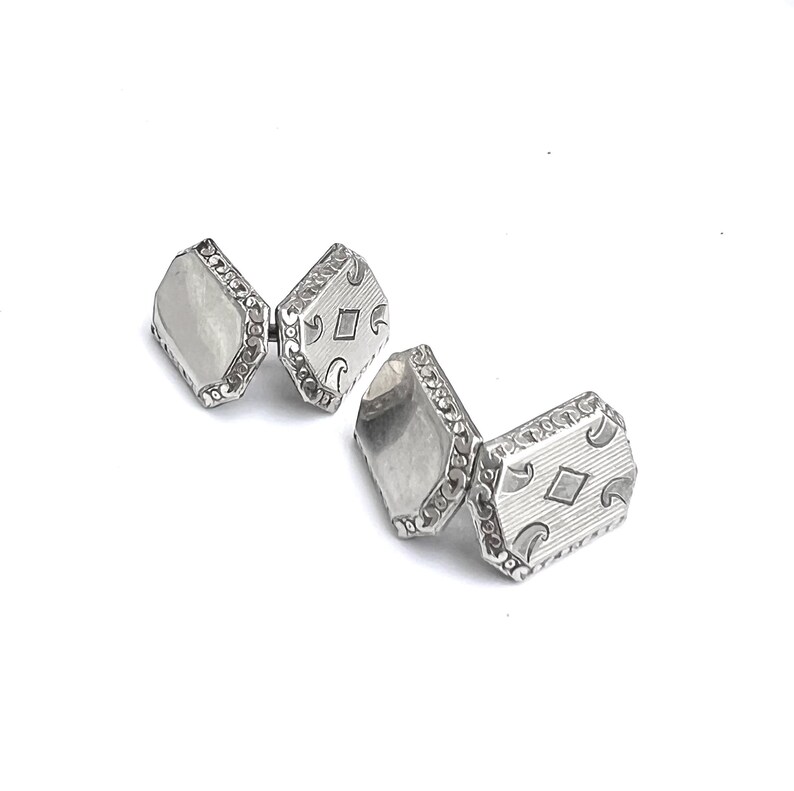 Art Deco Cuff Links Men's Women's 1930s Fancy Silver Black Enamel ...