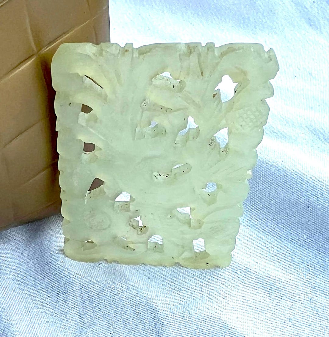 Carved Jadeite Jade Rectangle: 1970s Chinese Pendant, Jewelry Making - Etsy