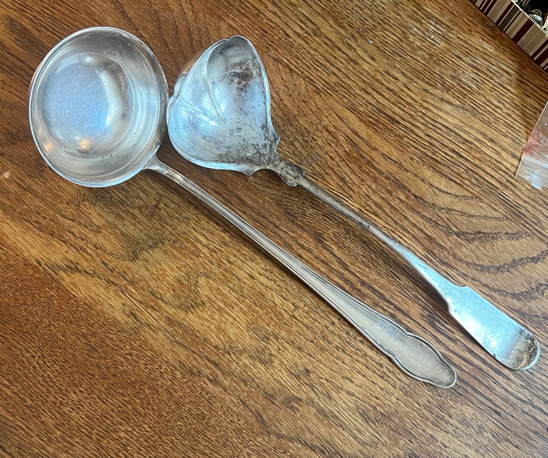2 Large Long Handled Ladles Antique Silver Plate German Hallmark #90 ...