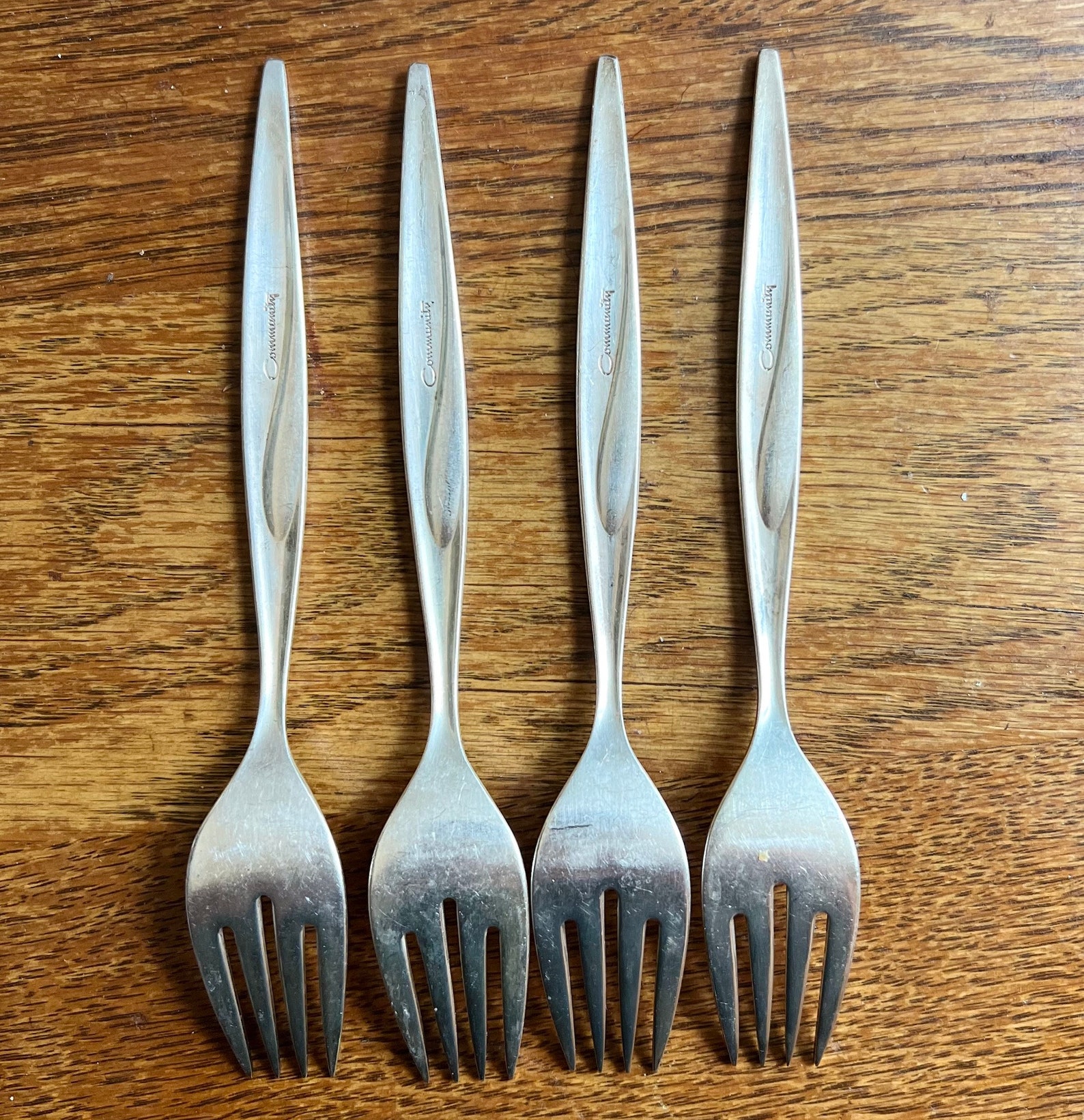 4 Vintage Mid Century Community Silver Plated Salad or Lunch Forks 6.75 ...