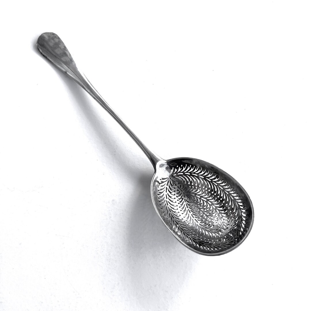 Antique French Hallmarked Sterling Silver Pierced Sifter Sifting Spoon ...