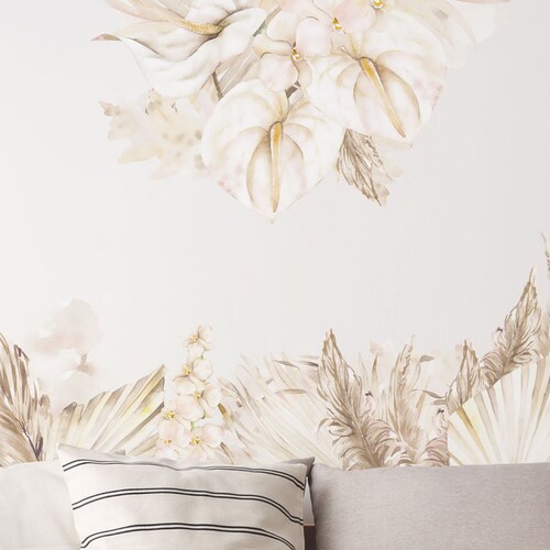 Boho Garden Palm Leaves and Orchidea Wall Decals Plastic-free - Etsy