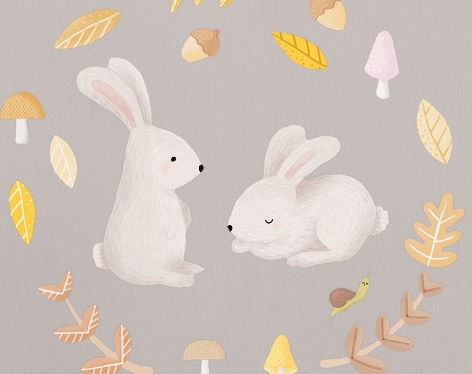 Rabbit, Watercolor Stickers, Bunny Wall Decal, Woodland Animals ...