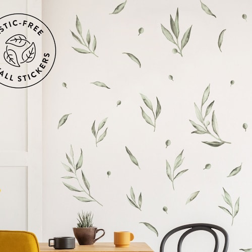 Grey Olive Leaves and Branches Wall Decals Plastic-free Wall - Etsy