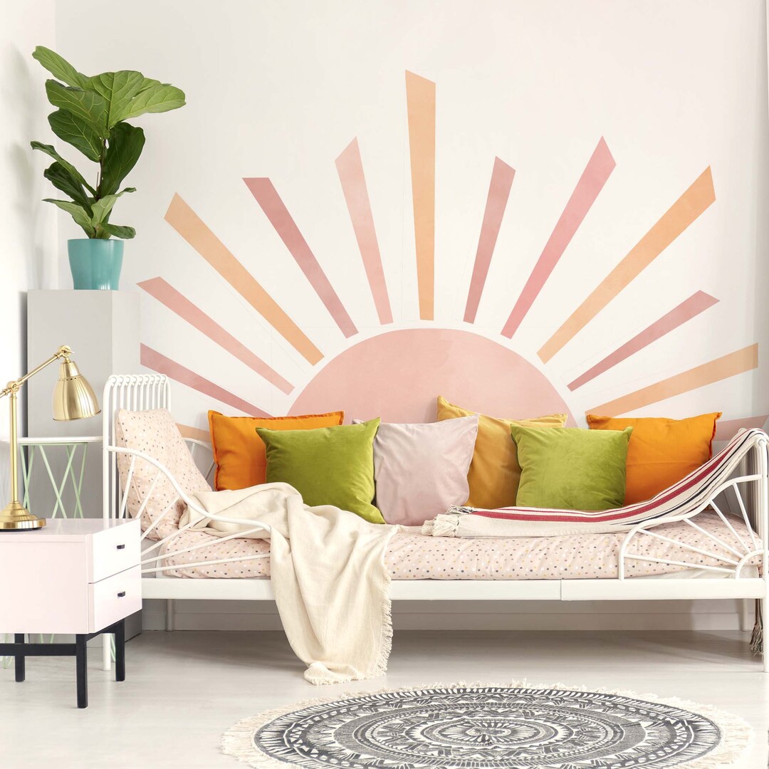 Pink Big Rising Sun Wall Decal, Plastic-free Wall Sticker - Etsy