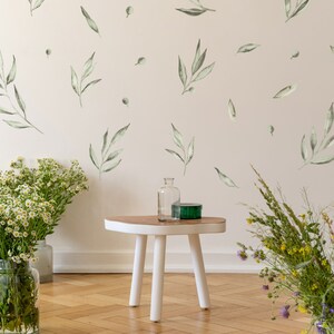 Botanical Olive Leaves and Branches Wall Decals, Plastic-free Wall ...