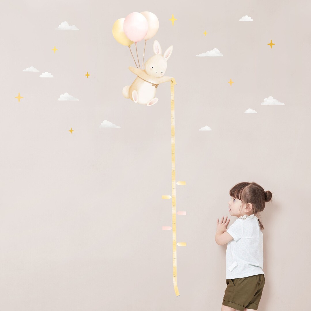 Floating Bunny Height Chart Wall Decal, Plastic-free Wall Stickers for ...