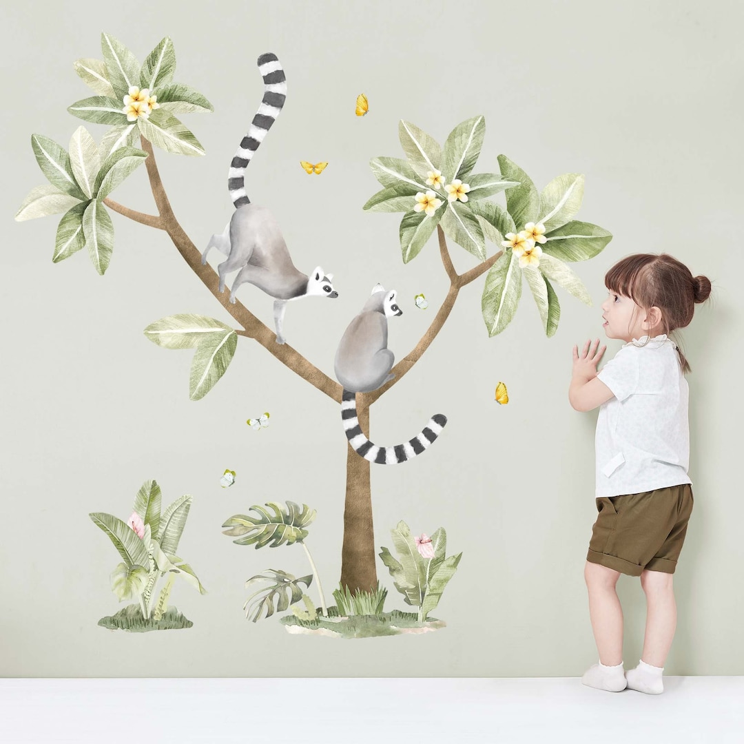 Plumeria Tree With Lemurs Wall Decals, Plastic-free Kids Room Wall ...