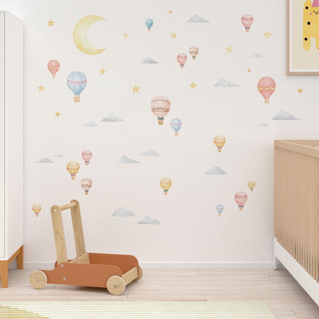 Night Sky Hot Air Balloon and Moon Theme Pack Wall Decals: Plastic-free ...