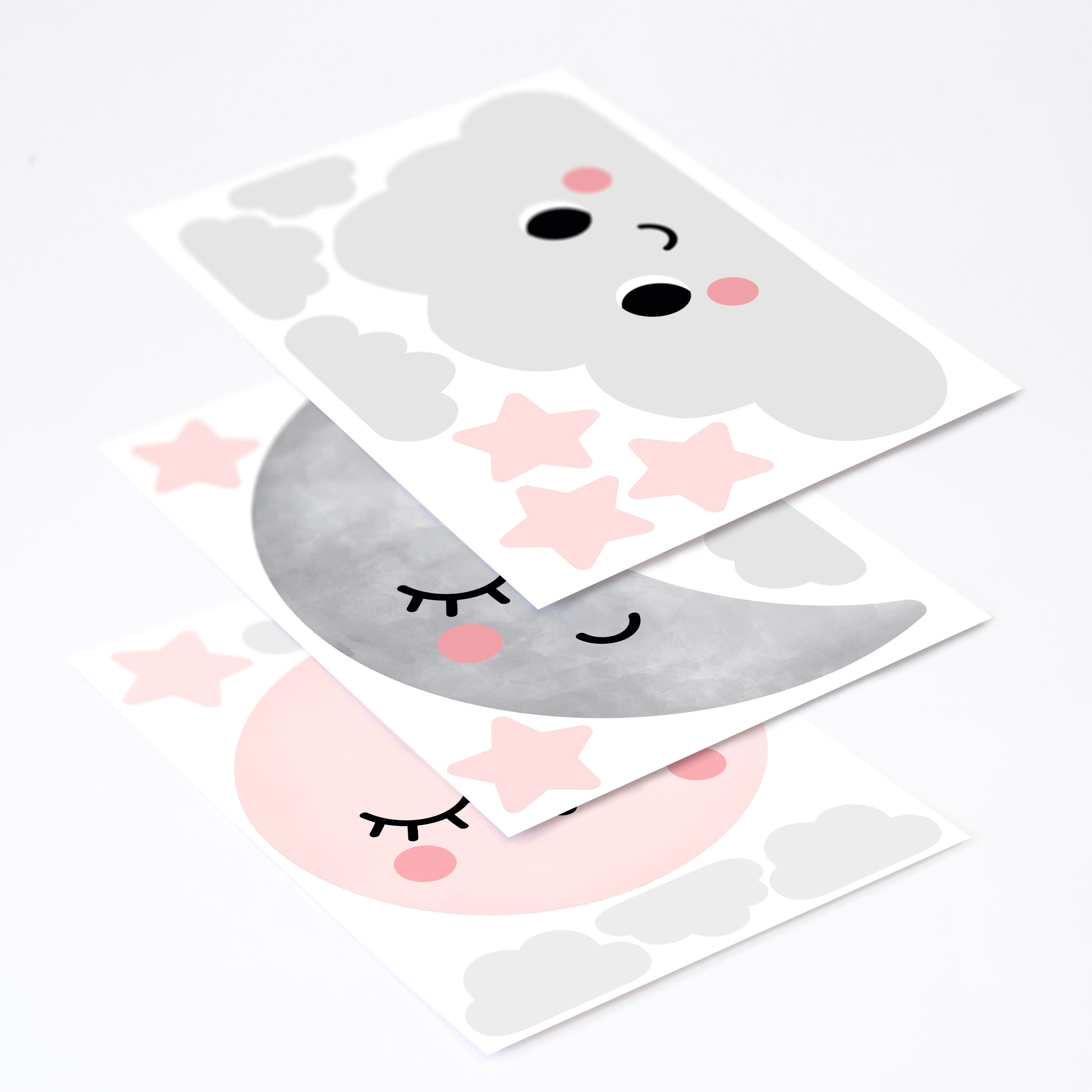 Pink Moon Stars and Clouds Wall Decal Theme Pack | Etsy