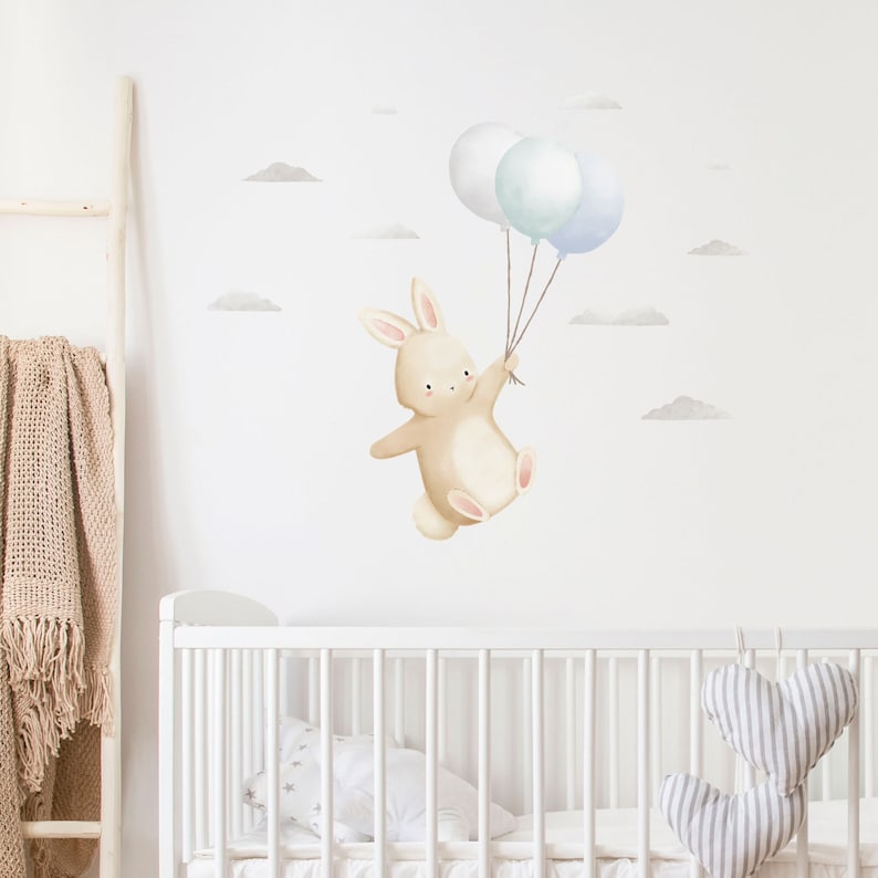 Flying Bunny With Balloons Wall Decal Plastic-free Kids Room - Etsy