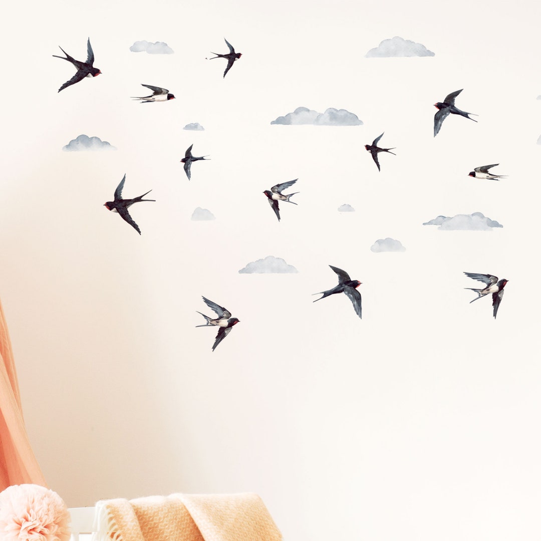 Flying Swallows Birds & Clouds BUNDLE Wall Decals, Plastic-free Kids ...