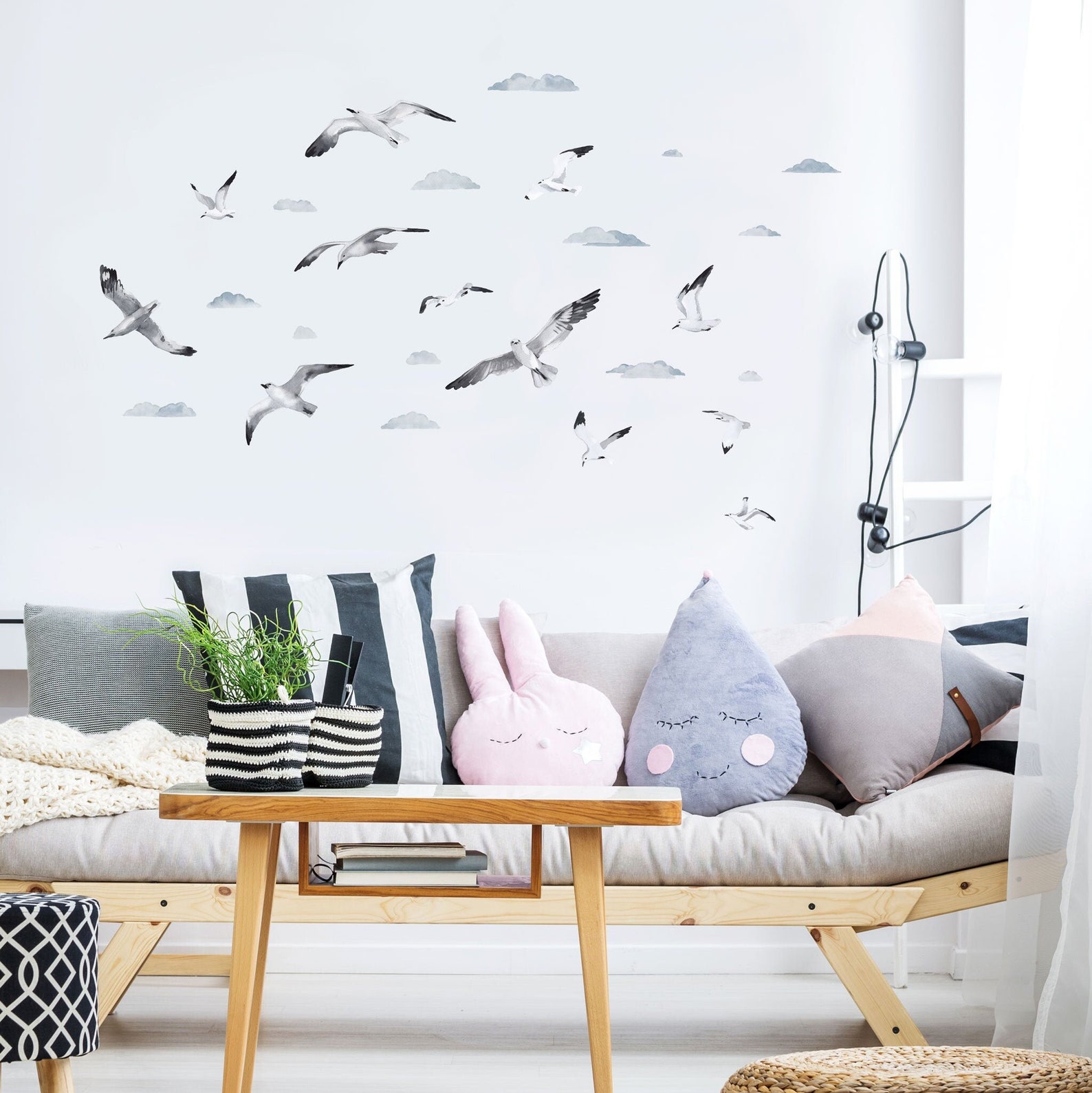 Flying Seagulls Birds and Clouds Wall Decals, Plastic-free Kids Room ...