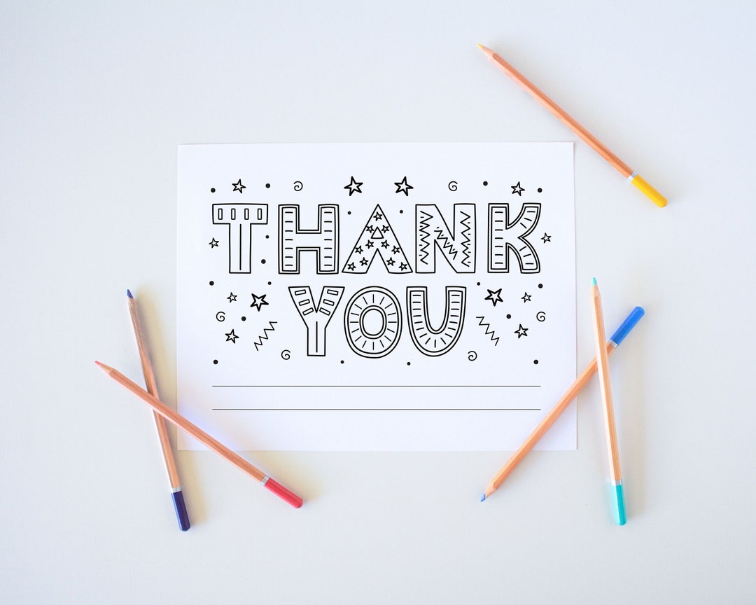 Kids Printable Coloring Thank You Card and Coloring Sheet, Kids Thank ...
