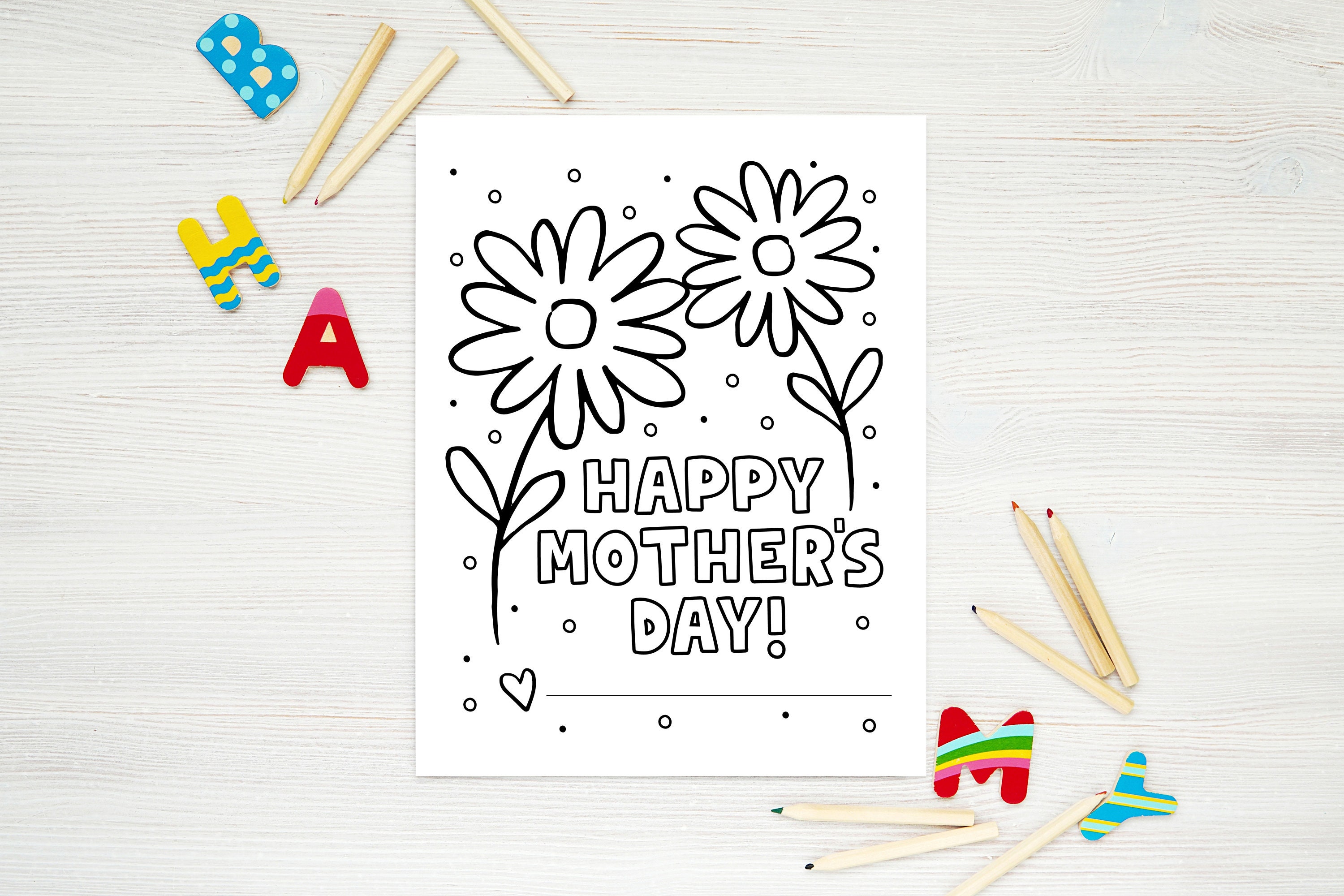 Kids Printable Coloring Mother's Day Card and Coloring Sheet, Kids ...