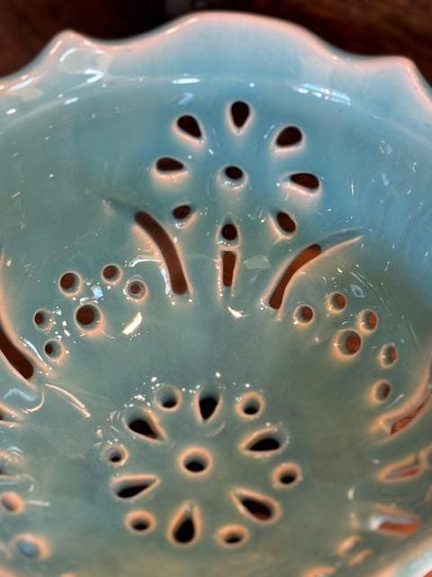 Handmade Berry Bowl and Matching Plate, Hand-cut Rim, Flower Design ...