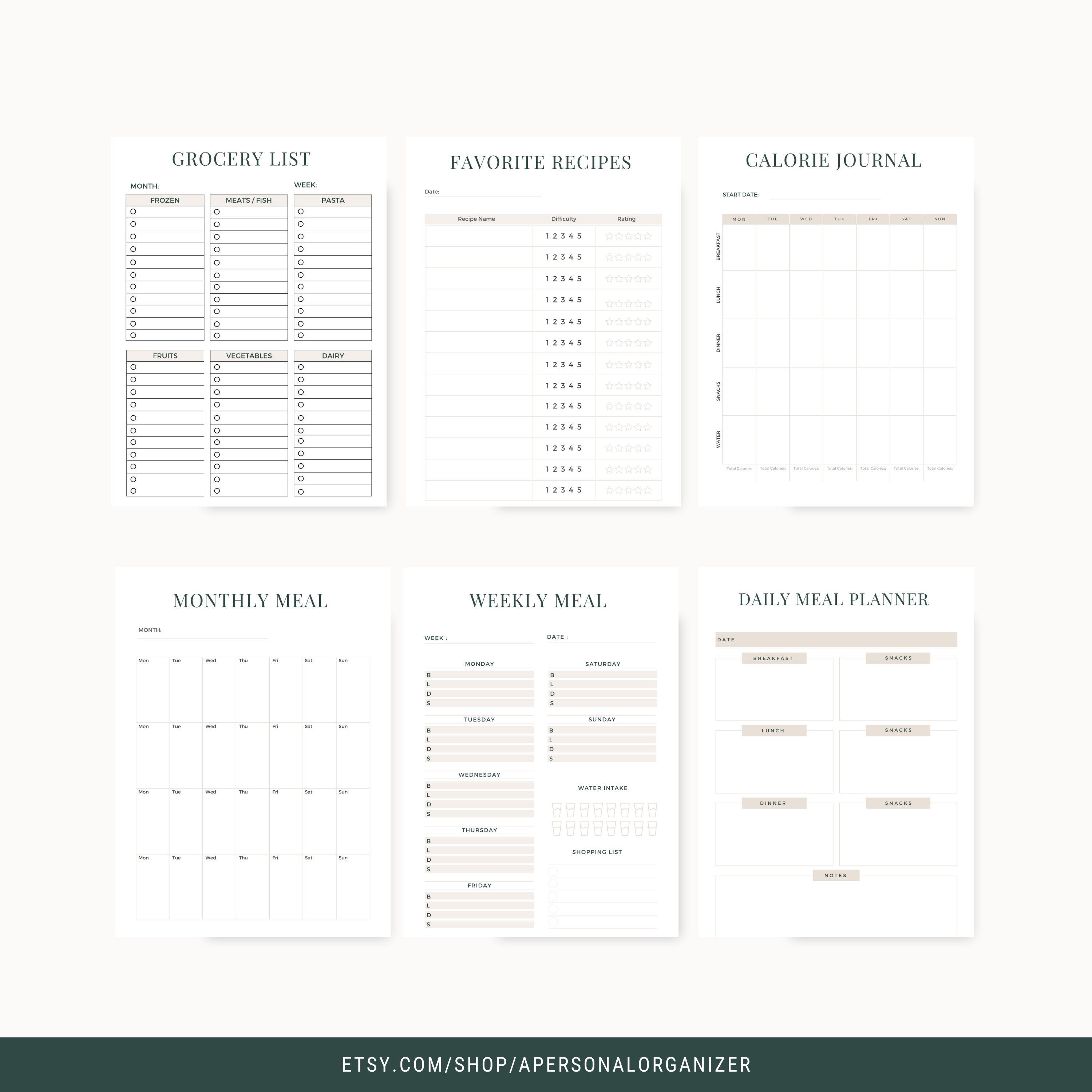 Printable Meal Planner + Grocery List | Weekly Menu & Recipe Organizer ...