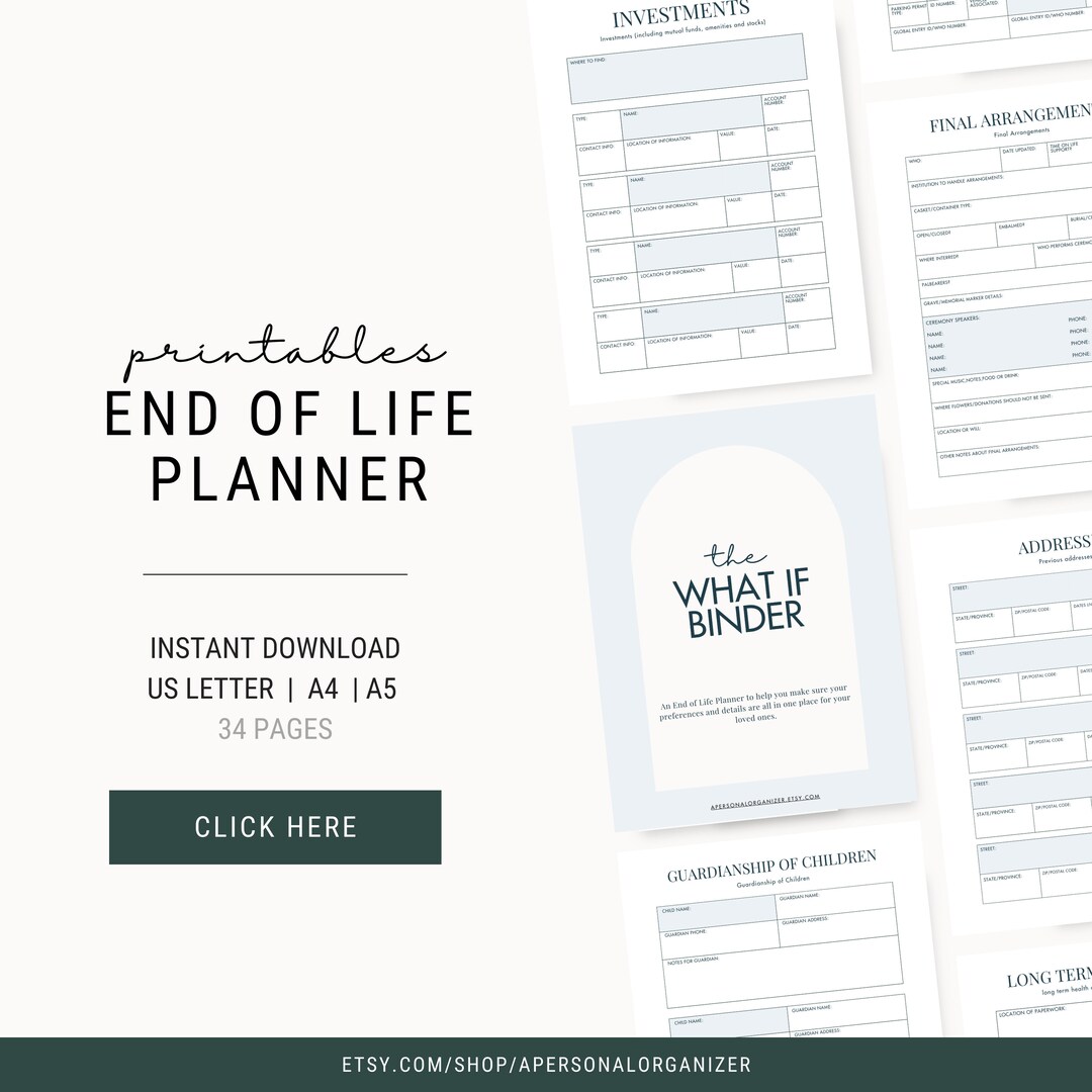 End of Life Planner | Emergency Planner | If I Die Planner | Document ...
