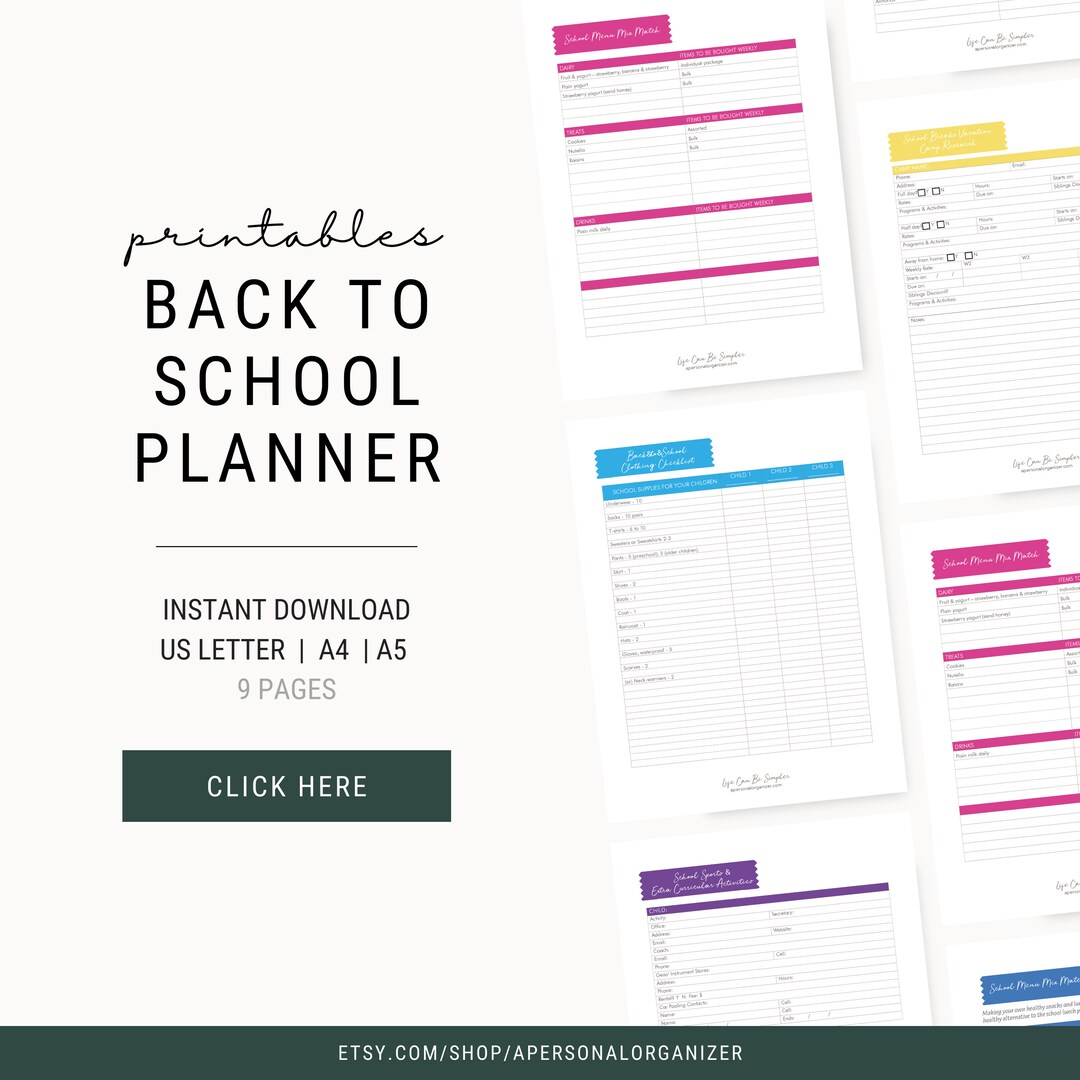 Back to School Printable Planner | School Supplies Checklist | Digital ...