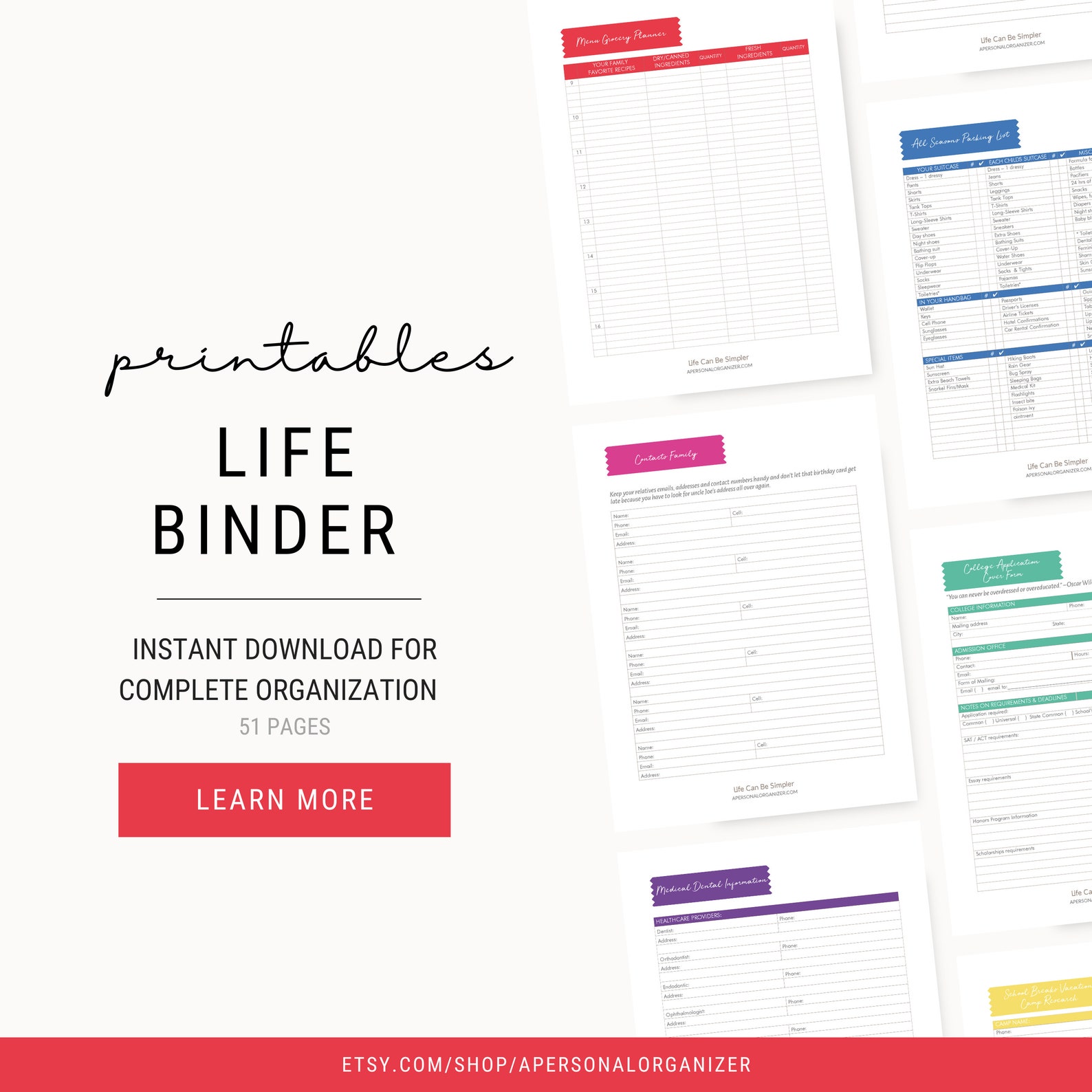 Ultimate Life Binder Planner Set - Instant Download Home Management ...