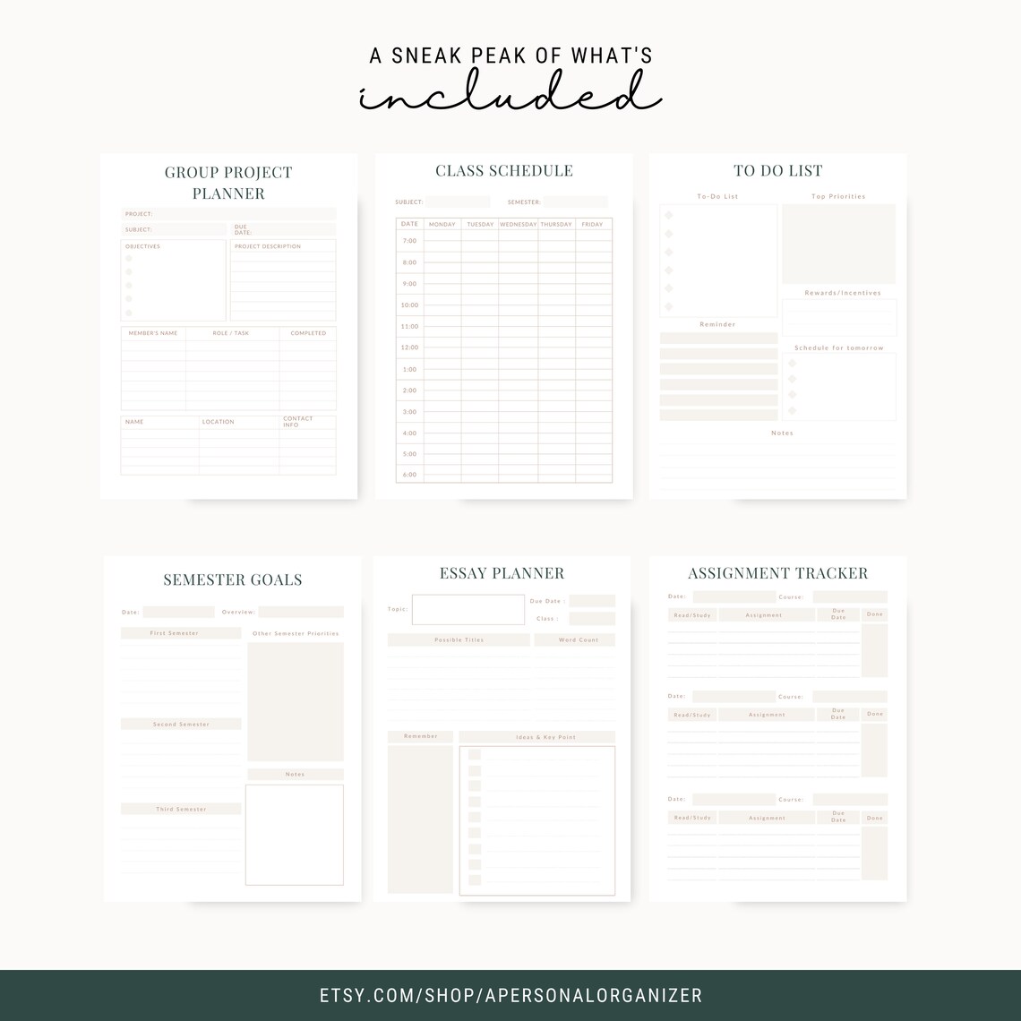 College Planner Printable for Students With Assignments Tracker and ...