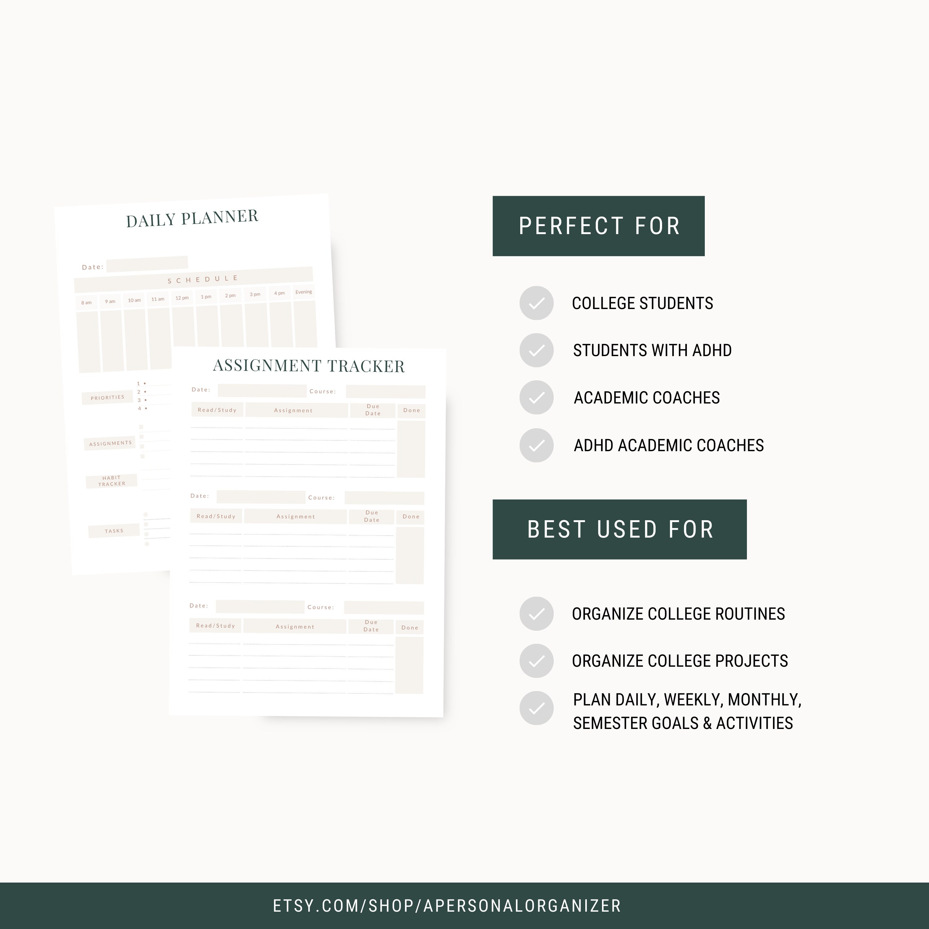 College Planner | Student Planner Printable | Assignments Tracker ...