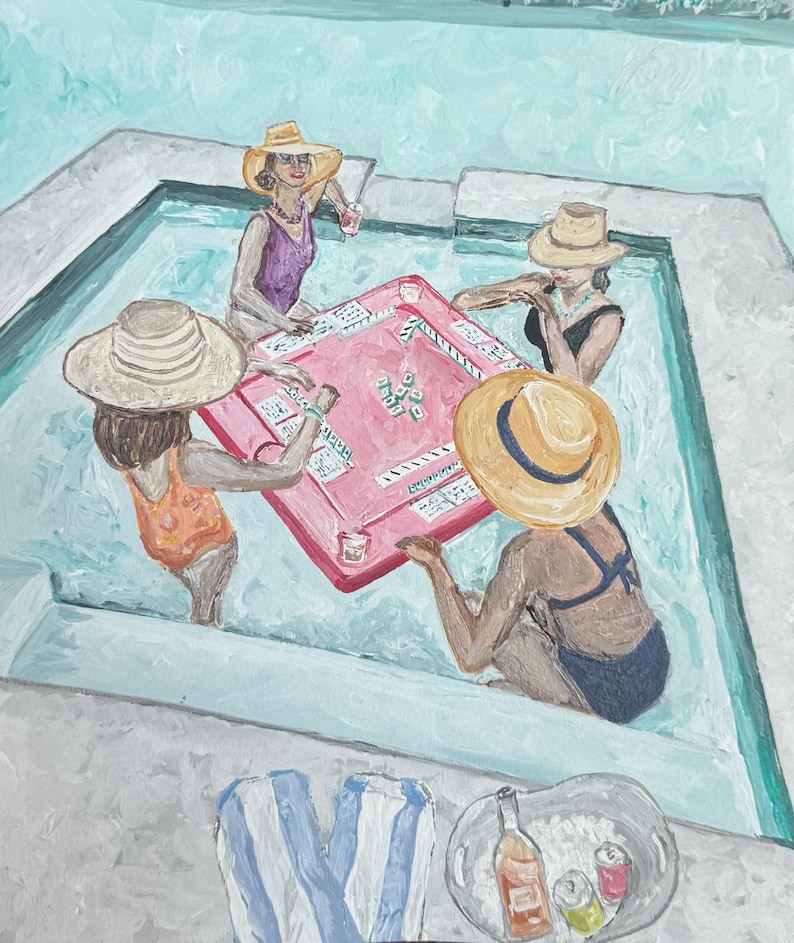 Mahjong Art Print, Preppy Game Room Wall Art, Chic Pink and Green Home ...