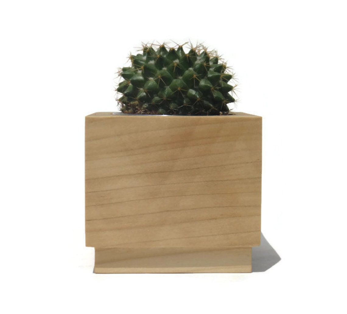 Handmade Poplar Cube Succulent Planter With Stainless Steel Insert - Etsy