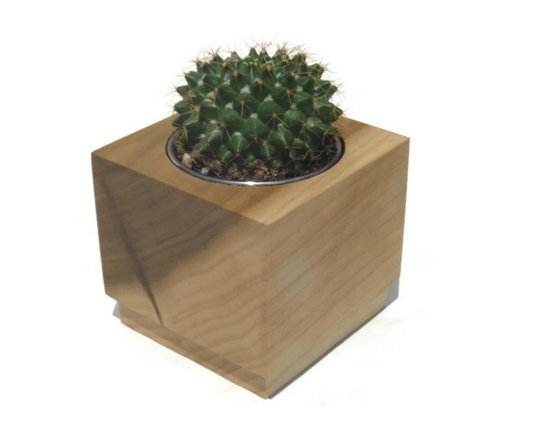 Handmade Poplar Cube Succulent Planter With Stainless Steel Insert - Etsy