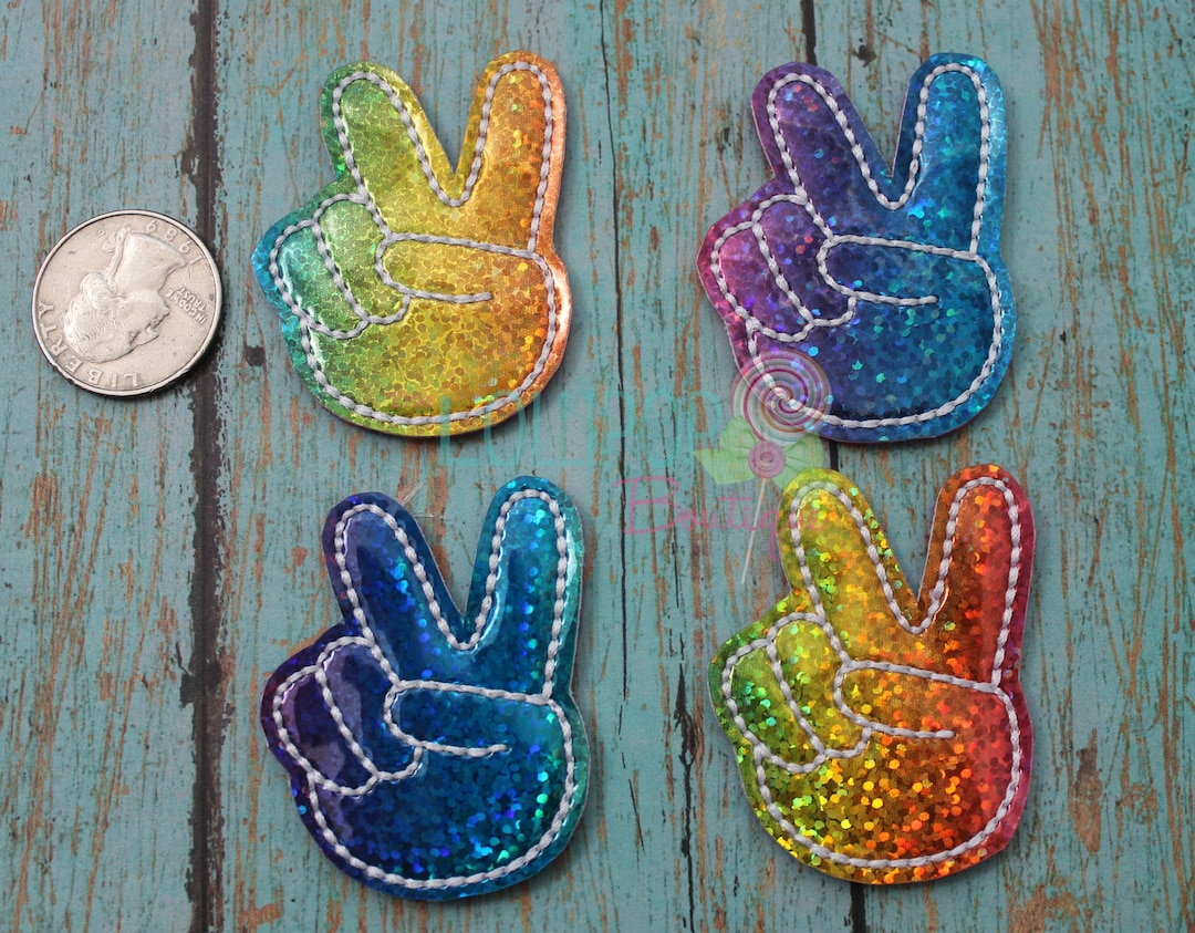 Rainbow Glitter Peace Sign Felties, Embellishments (set of 4) - Etsy