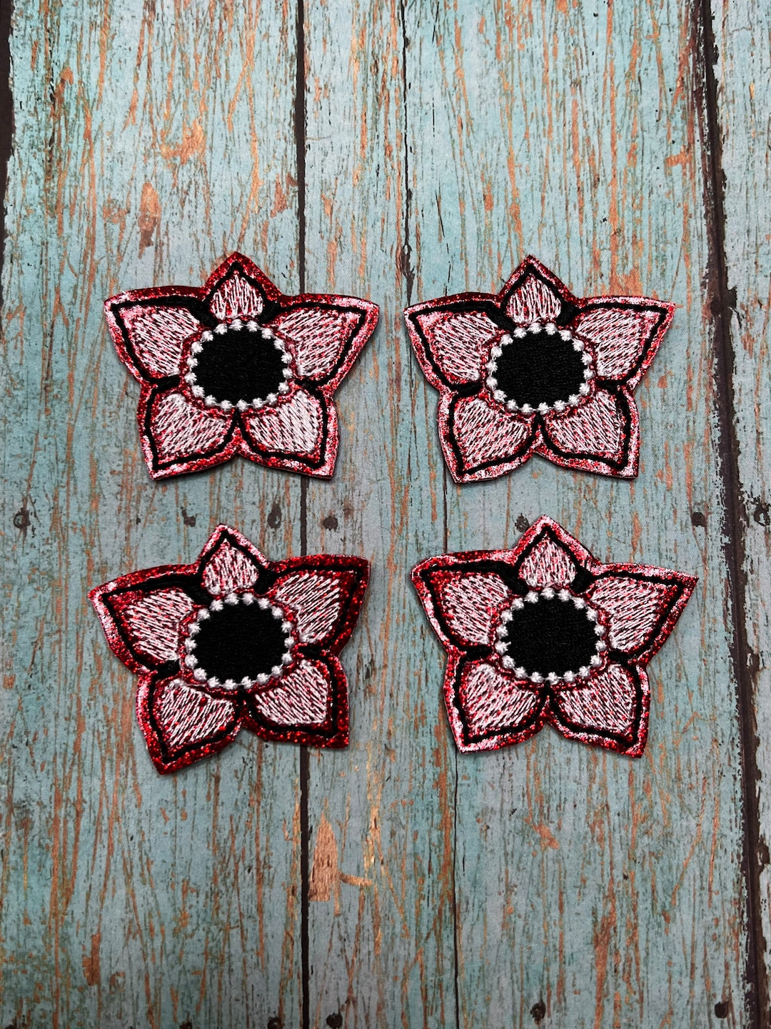 Red Glitter Biting Flower Felties, Biting Flower Feltie, Flower Felties ...