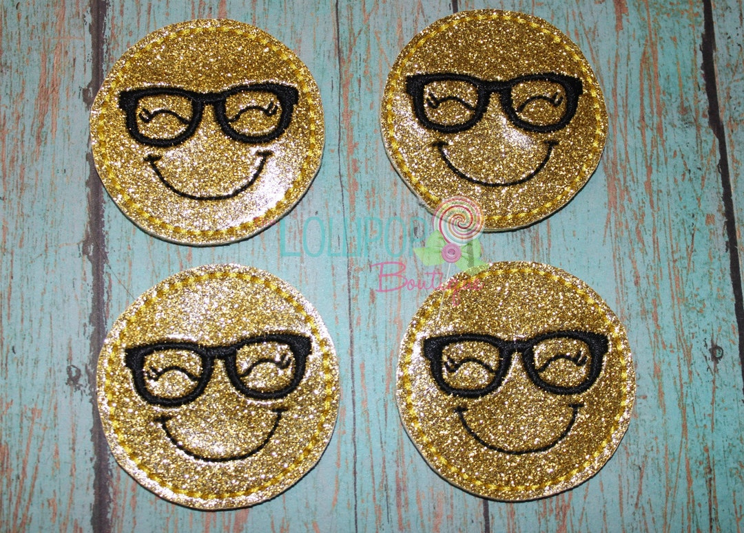 Yellow Glitter Geeky Happy Face Vinyl Felties, Happy Face Felties ...