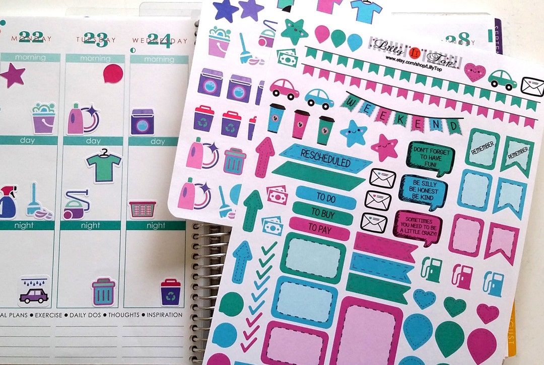 Cleaning, Organizing Stickers, Bundle, Fits All Common Planners, Kiss ...